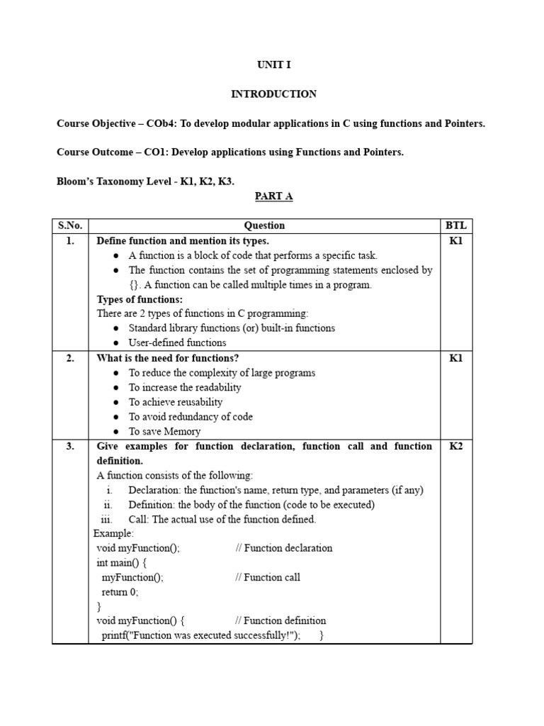 Jcs2121 Prog in C QB U4 - New | PDF | Pointer (Computer Programming) | Parameter (Computer ...
