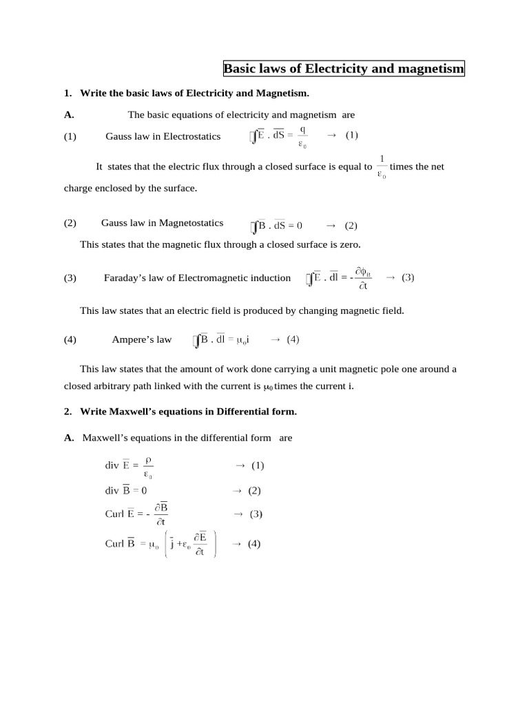 Basic laws of Electricity Magnetism | PDF