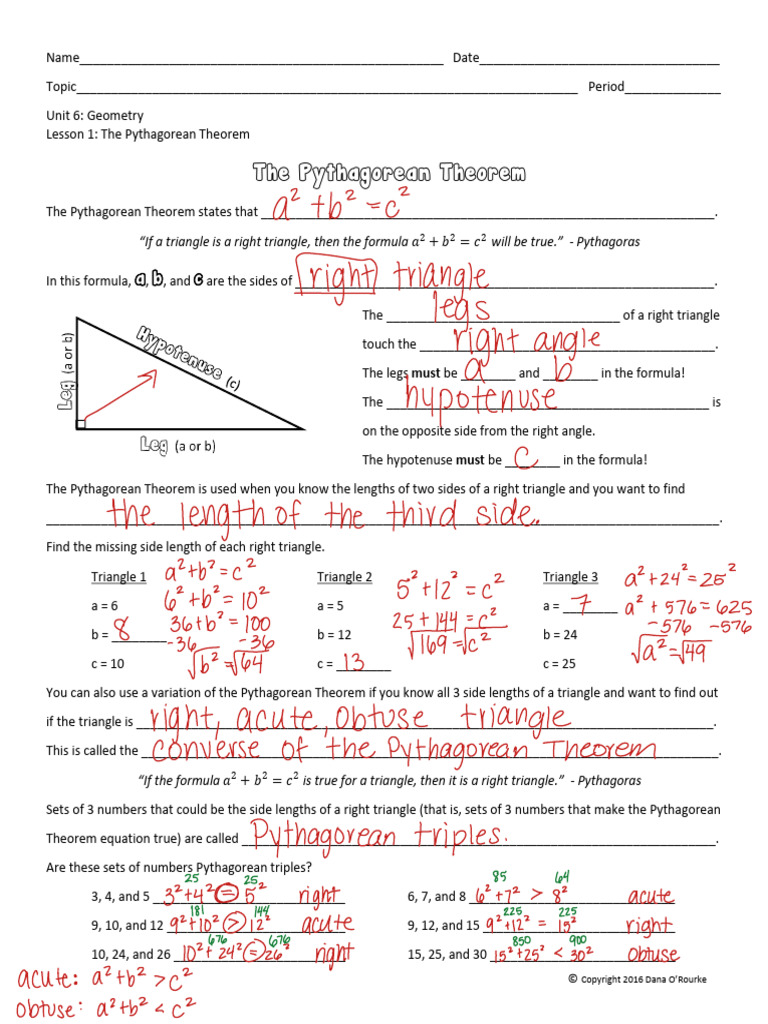 1-2 Pythagorean Theorem Notes | PDF | Triangle Geometry | Mathematics