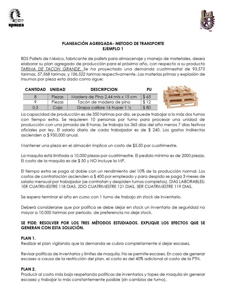 Ejemplo PL Agr Tarimas Met Trans | PDF | Economias