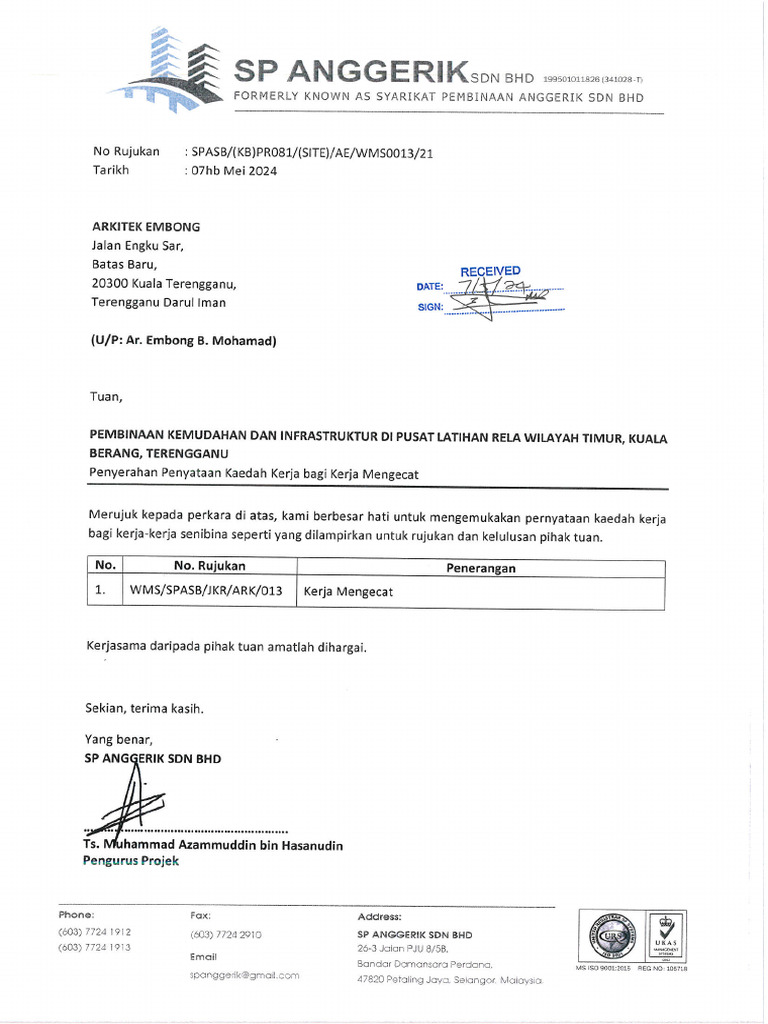 WMS0013 Penyerahan Pernyataan kaedah Kerja Bagi Kerja Mengecat | PDF