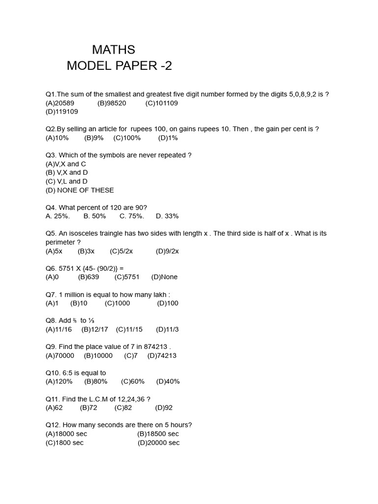 Maths MODEL PAPER 2 | PDF