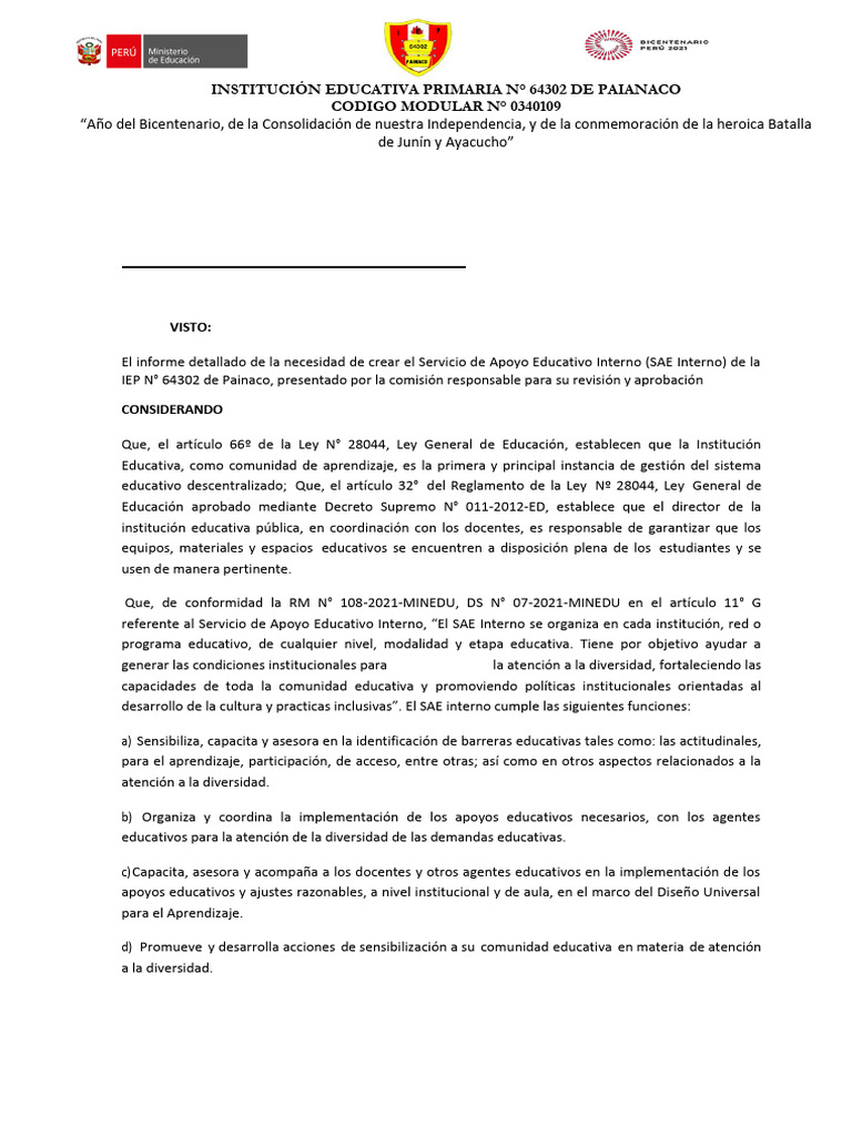 Modelo de Resolución SAEI 2025 | PDF