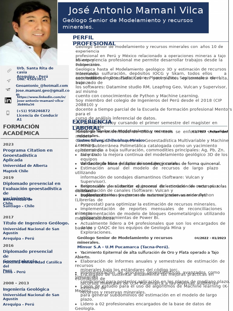 Cv Jose+Mamani+Vilca+(3).PDF (1) | PDF | Minería | Perú