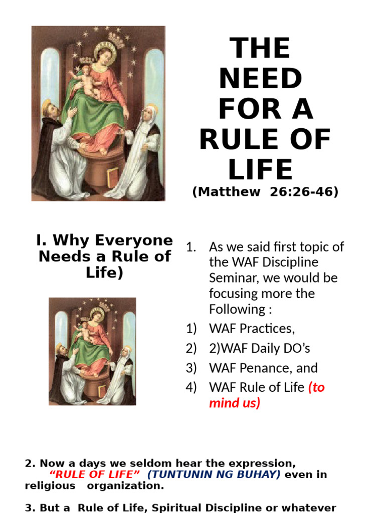 Topic -V the Need for a Rule of Life | PDF | Mass (Liturgy ...