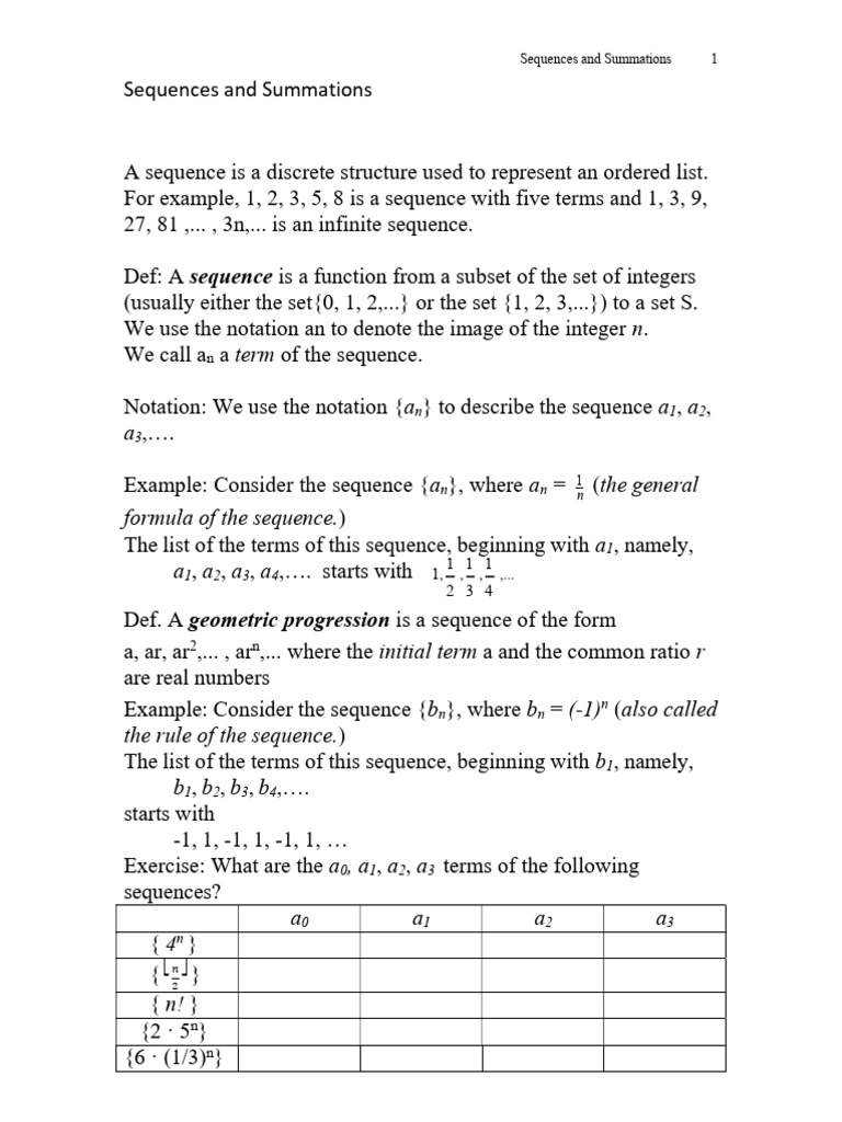 DS Lec Sequences and Summations | PDF | Summation | Sequence