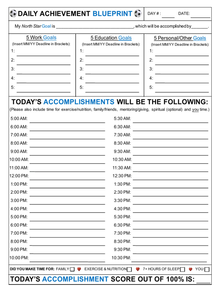 Daily Achievement Blueprint From The 30 Day Challenge Course | PDF