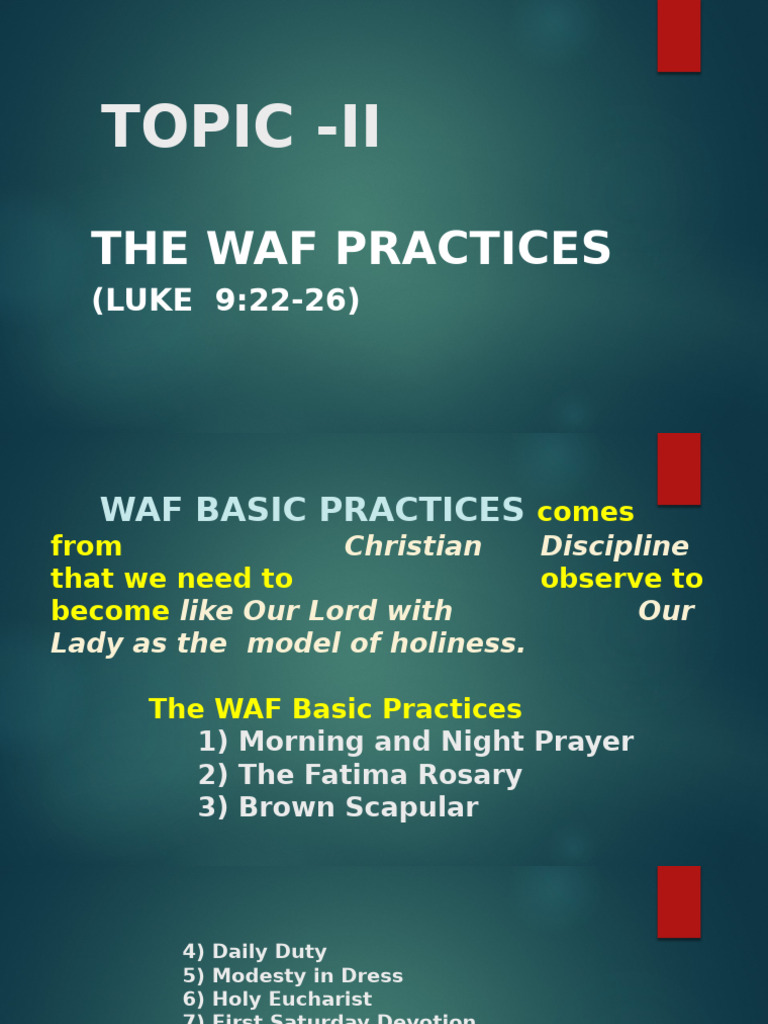 WAF Basic Practices for Holiness | PDF | Rosary | Eucharist