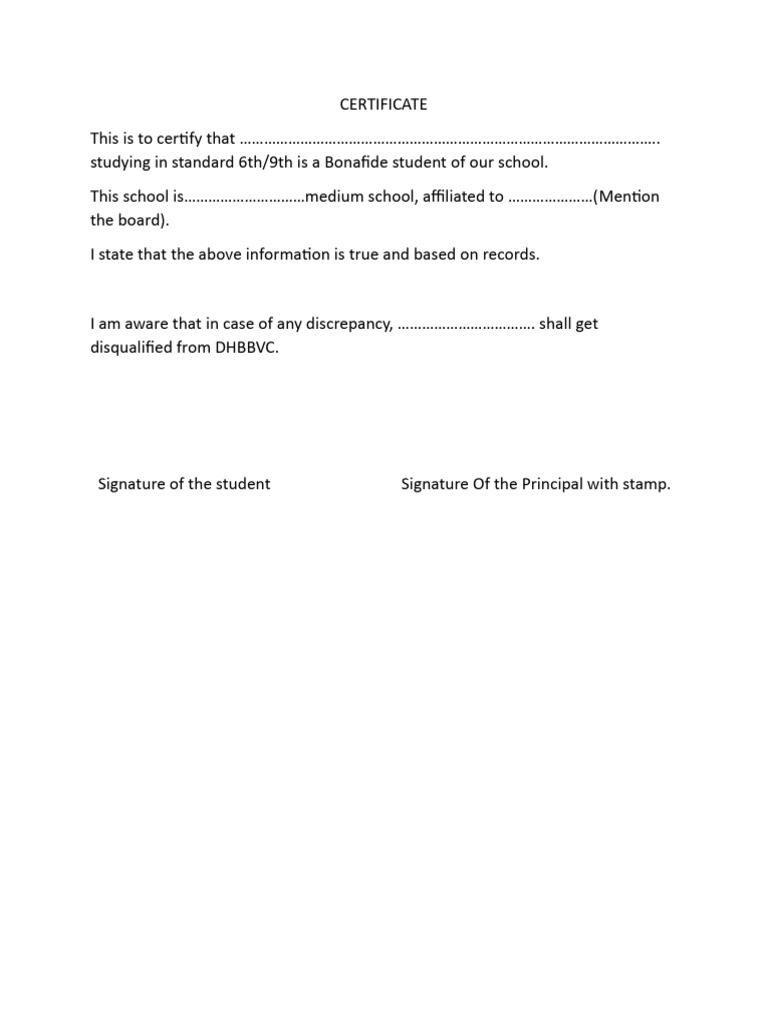Bona Fide Student Certificate Template | PDF