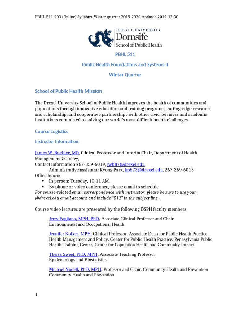 PBHL 511 Syllabus: Winter 2019-2020 | PDF | Public Health | Plagiarism