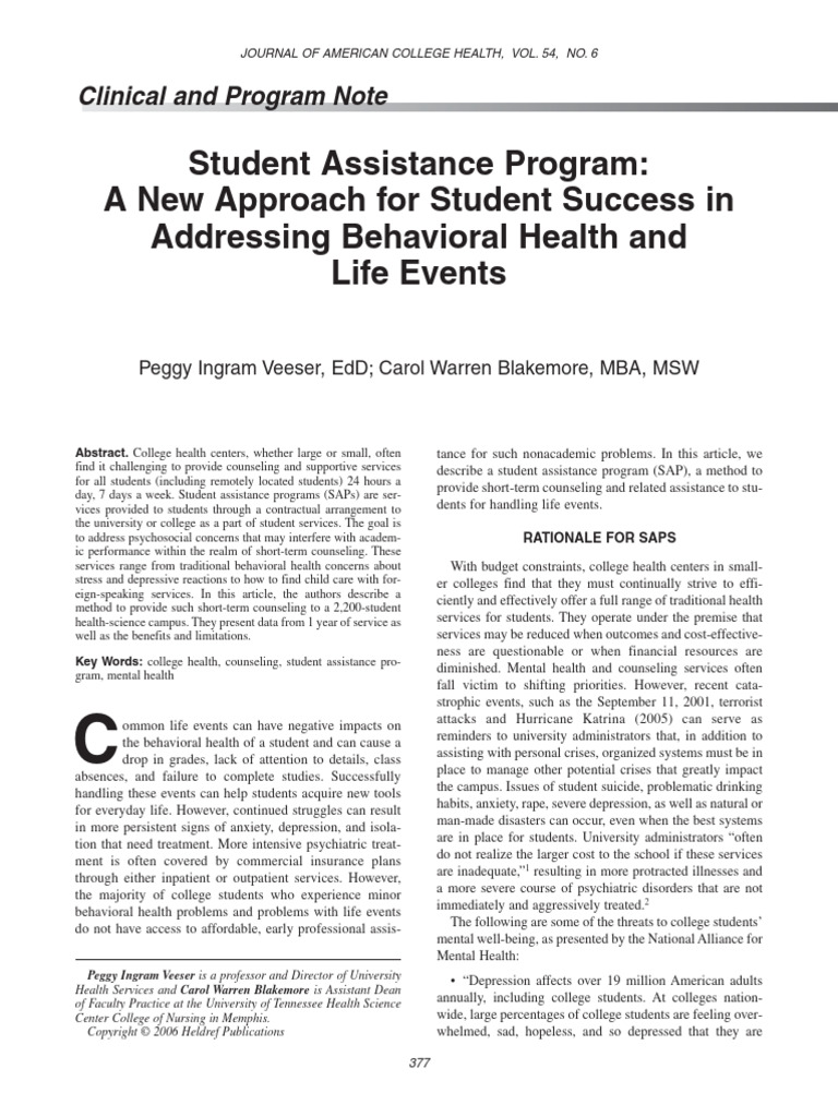 Student Assistance Program | PDF | Mental Health | Psychotherapy