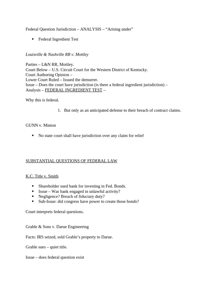 Federal Question Jurisdiction | PDF
