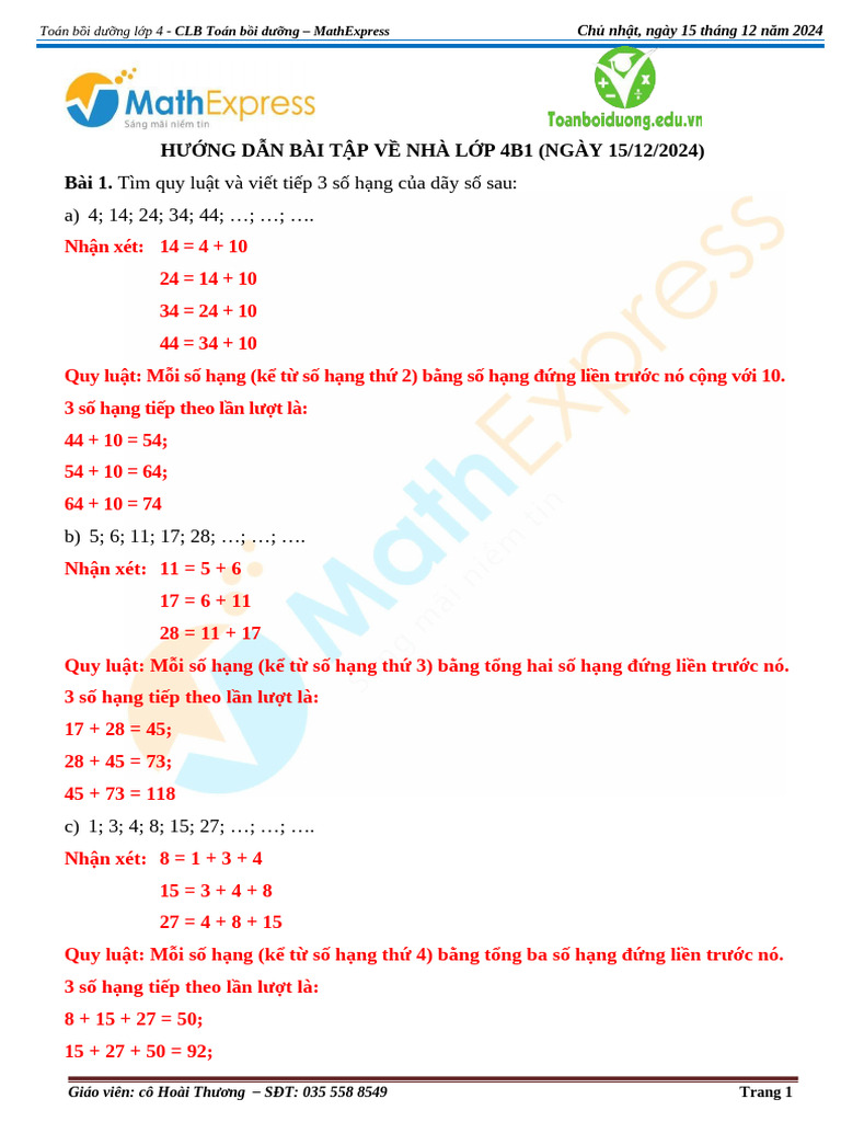 4B1 - QUY LUẬT DÃY SỐ VÀ TÌM SỐ LƯỢNG SỐ HẠNG CỦA DÃY SỐ CÁCH ĐỀU - CĐ6 ...