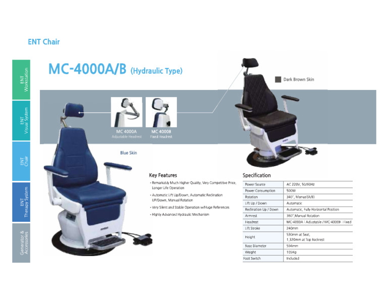 (Medstar) Catalogue Ghế khám TMH MC-4000A | PDF