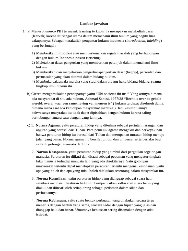 Lembar Jawaban Pih | PDF