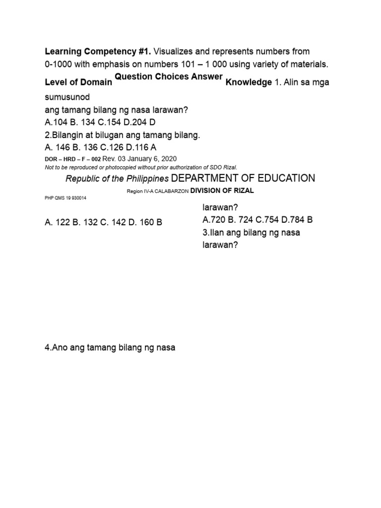 Test Math G2 Q1 | PDF