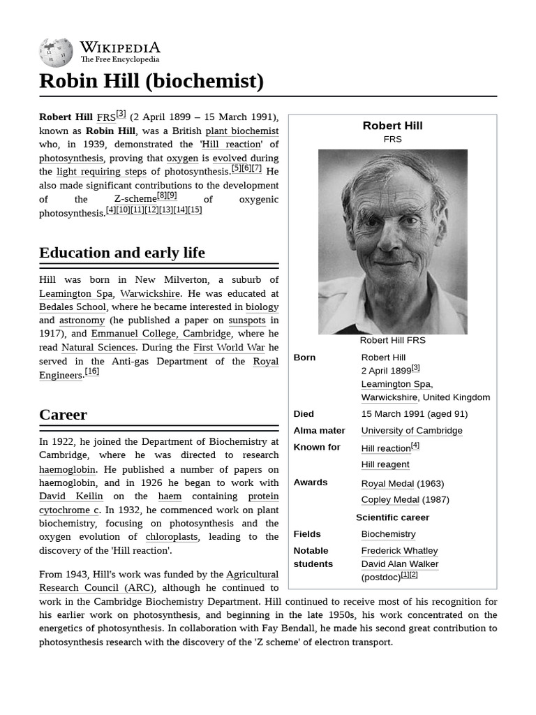 Robin_Hill_(biochemist) | PDF | Chemistry