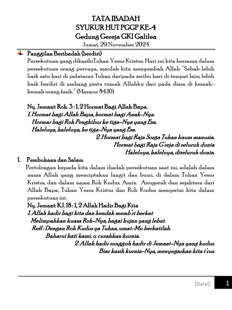 Ibadah Syukur HUT PGGP Ke-4 | PDF