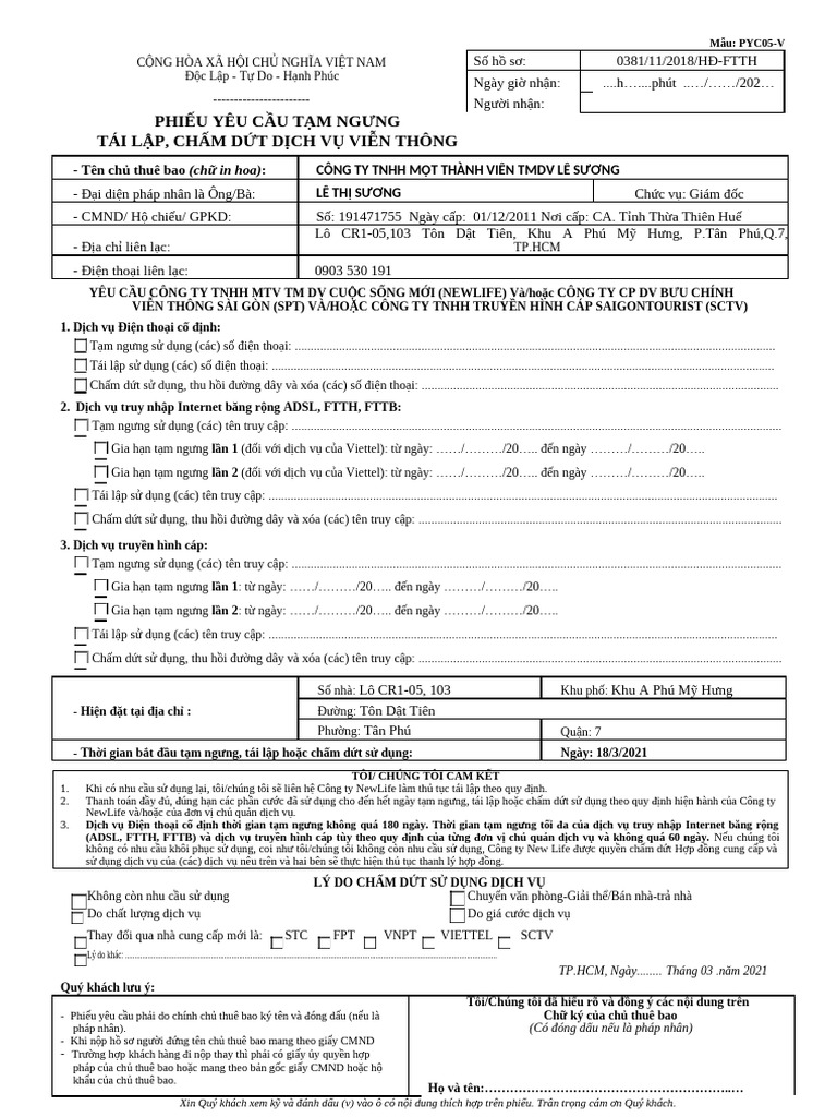 PYC05-V - PYC TAM NGUNG - TAILAP - CHAM DUT SU DUNG - DT - ADSL - FTTH - Viet - 4 | PDF