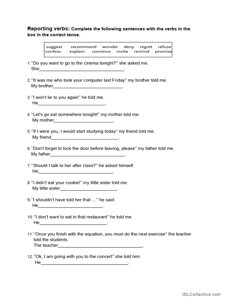 Reporting verb_practice 1 | PDF