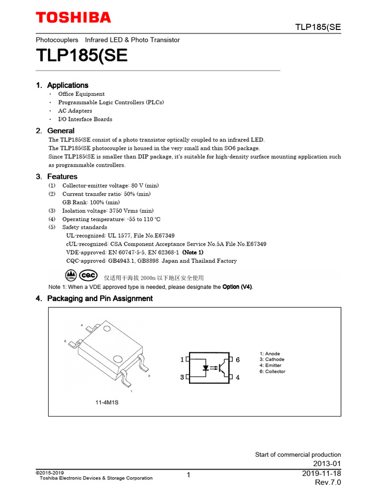 TLP185_SE_datasheet_en_20191118-1760542 | PDF | Reliability Engineering ...