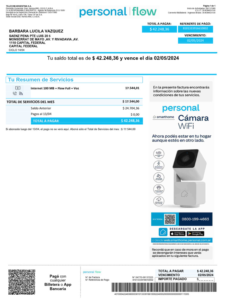 Factura Telecom Argentina: Detalles y Vencimiento | PDF | Argentina ...