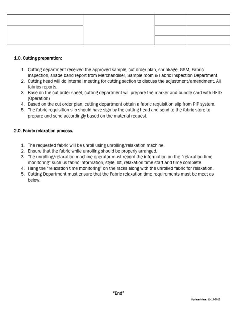 Cutting Preparation and Relaxation | PDF