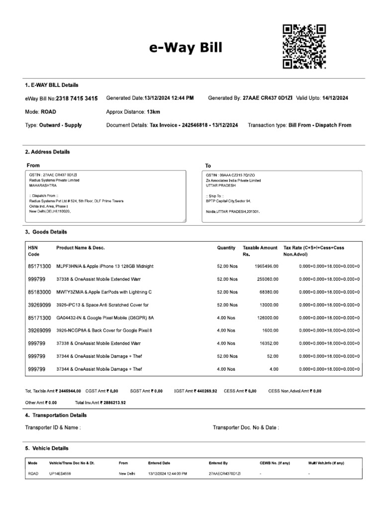 Eway Bill | PDF