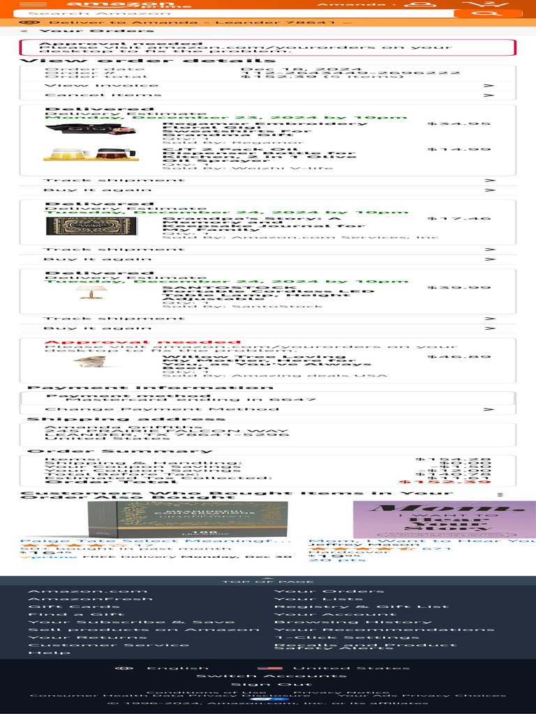 Amazon Order Summary for Amanda G. | PDF