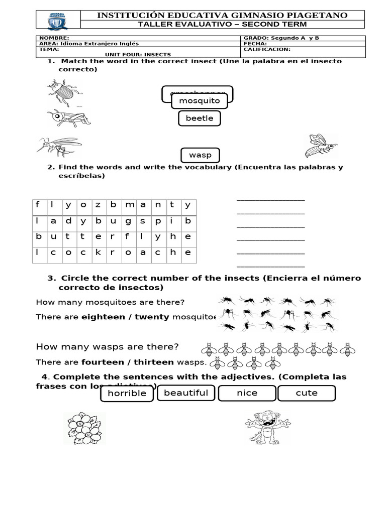 Unit Four - Insects Vocabulary and Grammar | PDF