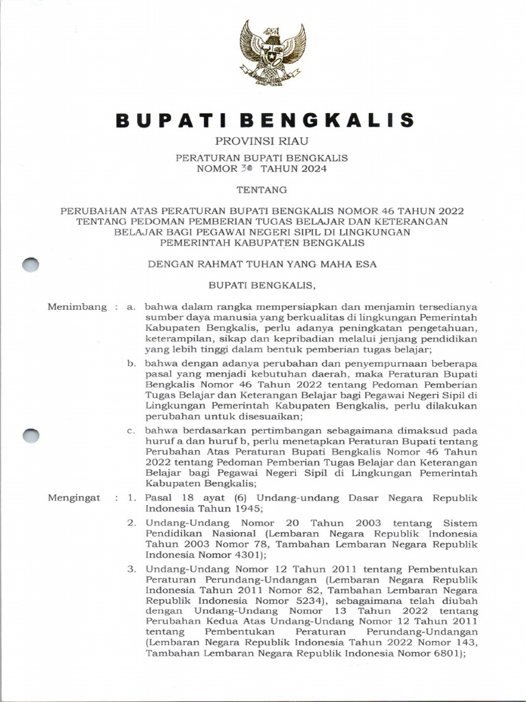 PerBup BKS No 30 TH 2024 TTG Perubahan Tanggal | PDF