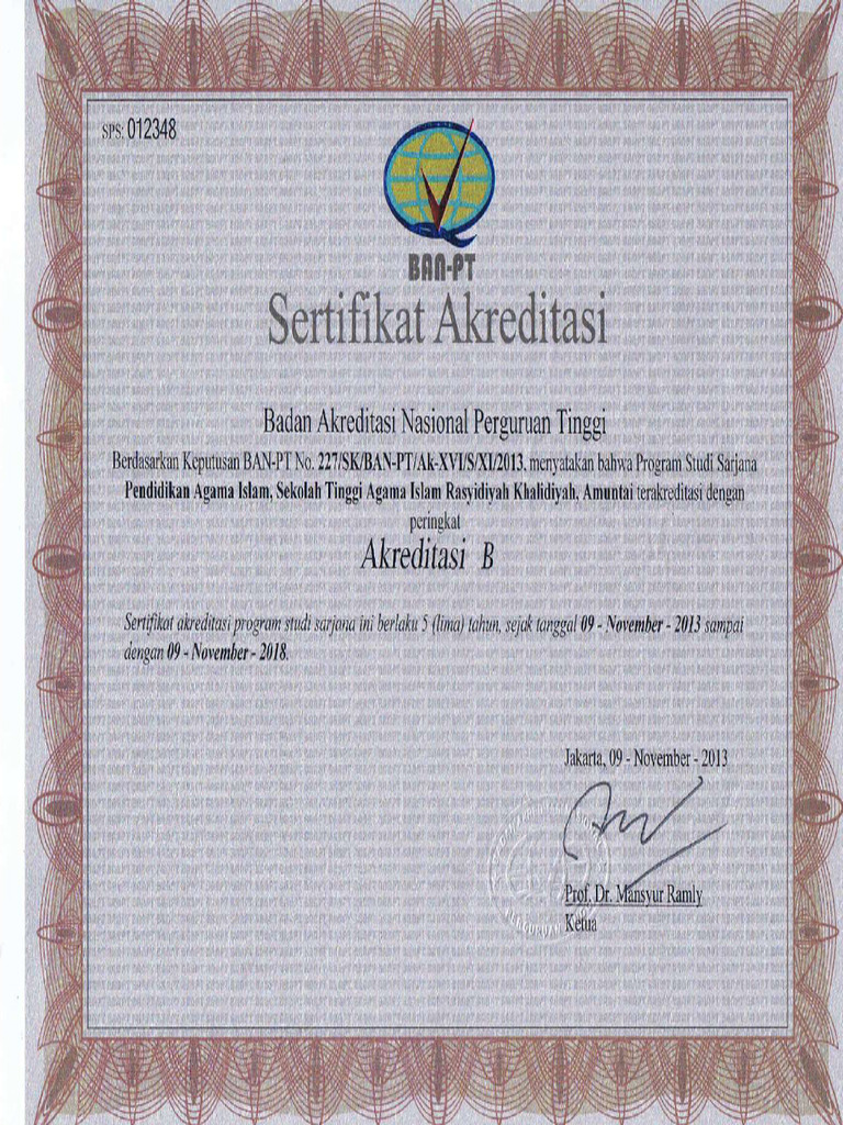 Sertifikat Akreditasi PAI II - Compressed | PDF