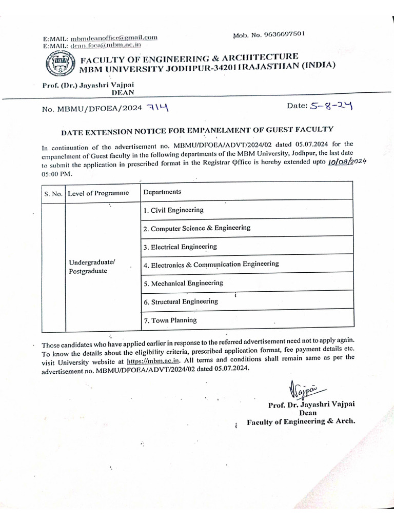 Date Extension Notice For Empanelment of Guest Faculty | PDF