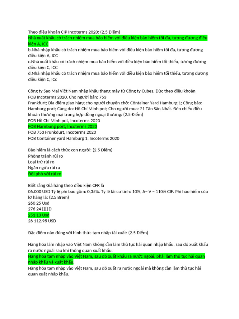 XNK Trắc Nghiệm 01 | PDF