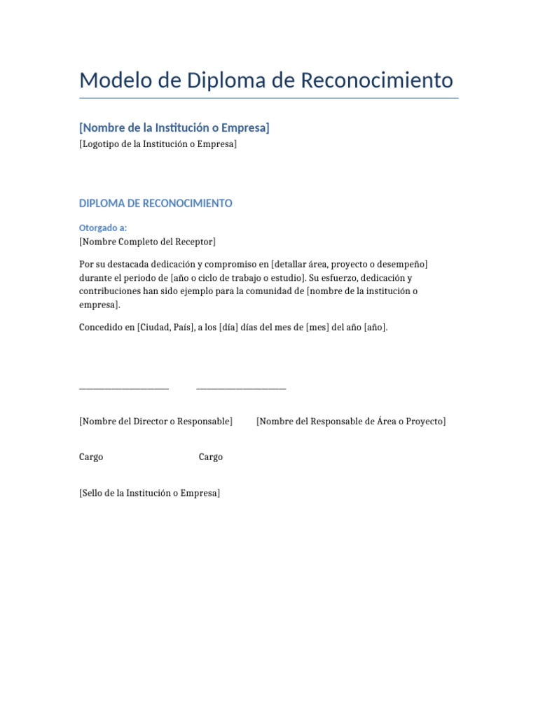 Modelo Diploma de Reconocimiento Word | PDF