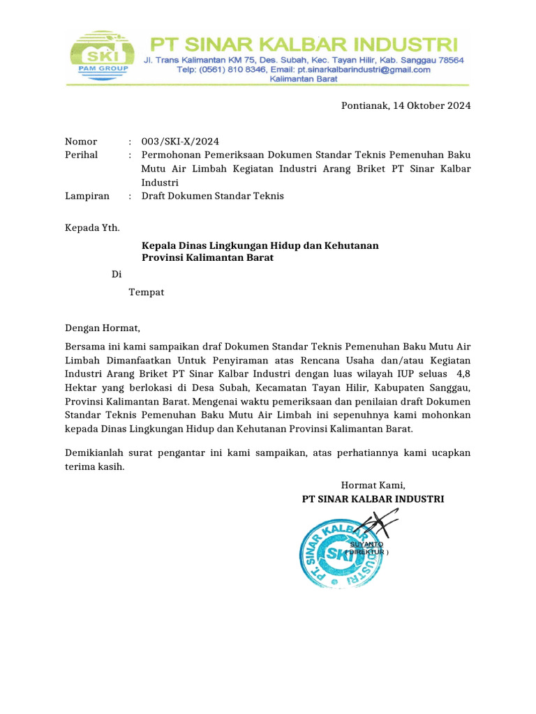 00. Surat Pengantar PERTEK CAIR PT SKI (1) | PDF