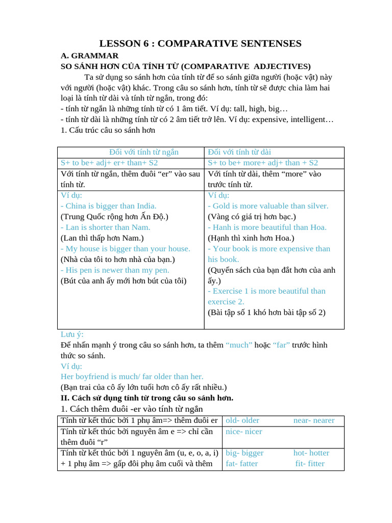 Lesson 6 Comparative sentences | PDF
