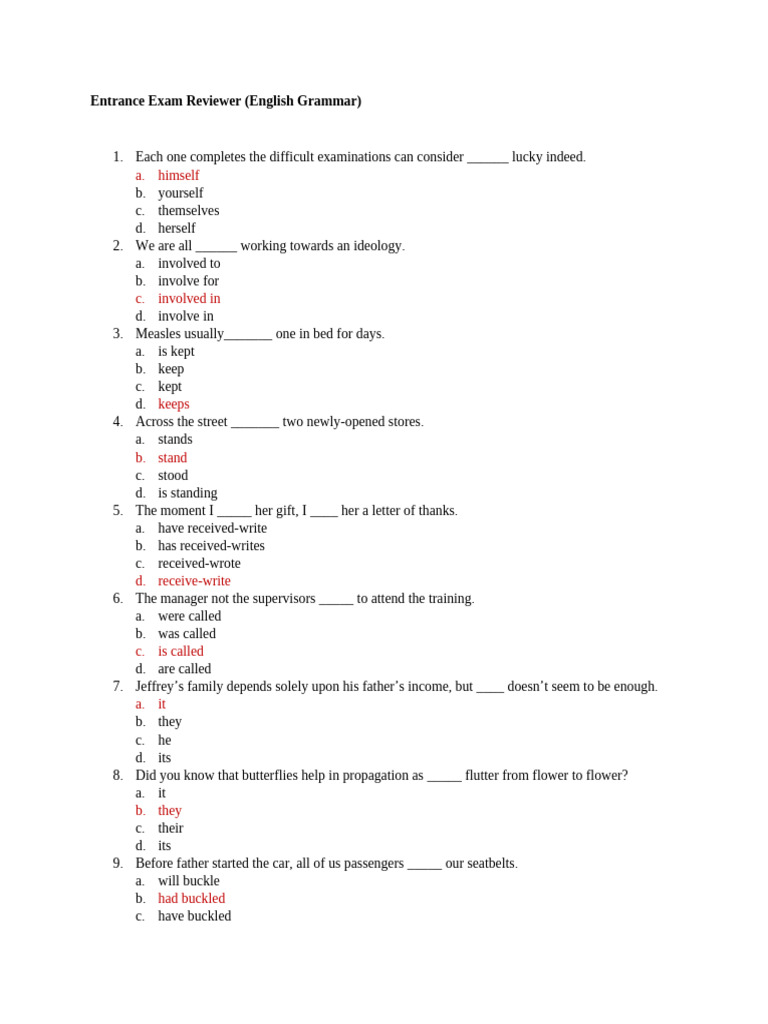 Entrance Exam Reviewer: English & Biology | PDF