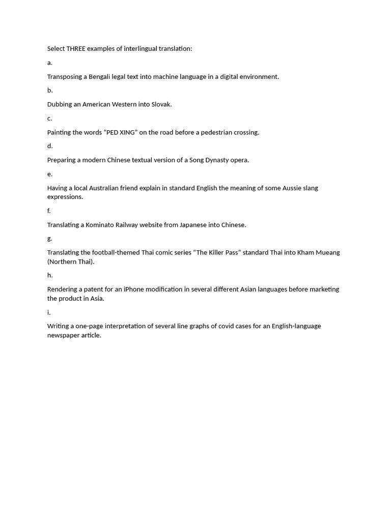Select THREE Examples of Interlingual Translation | PDF | Translations ...