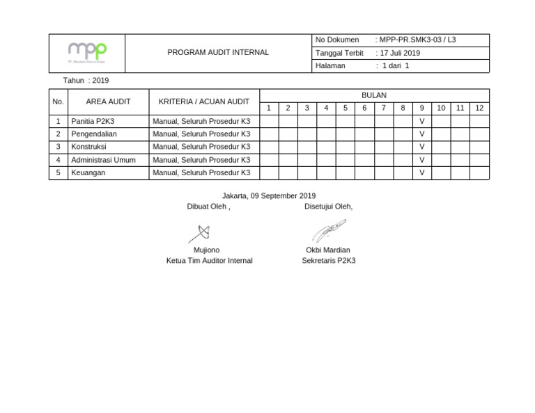 3. Form Program Audit Internal SMK3 | PDF