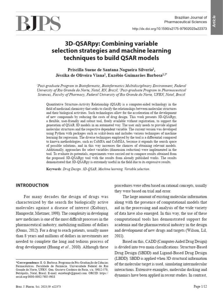 3D-QSARpy Combining Variable Selection Strategies and Machine Learning ...