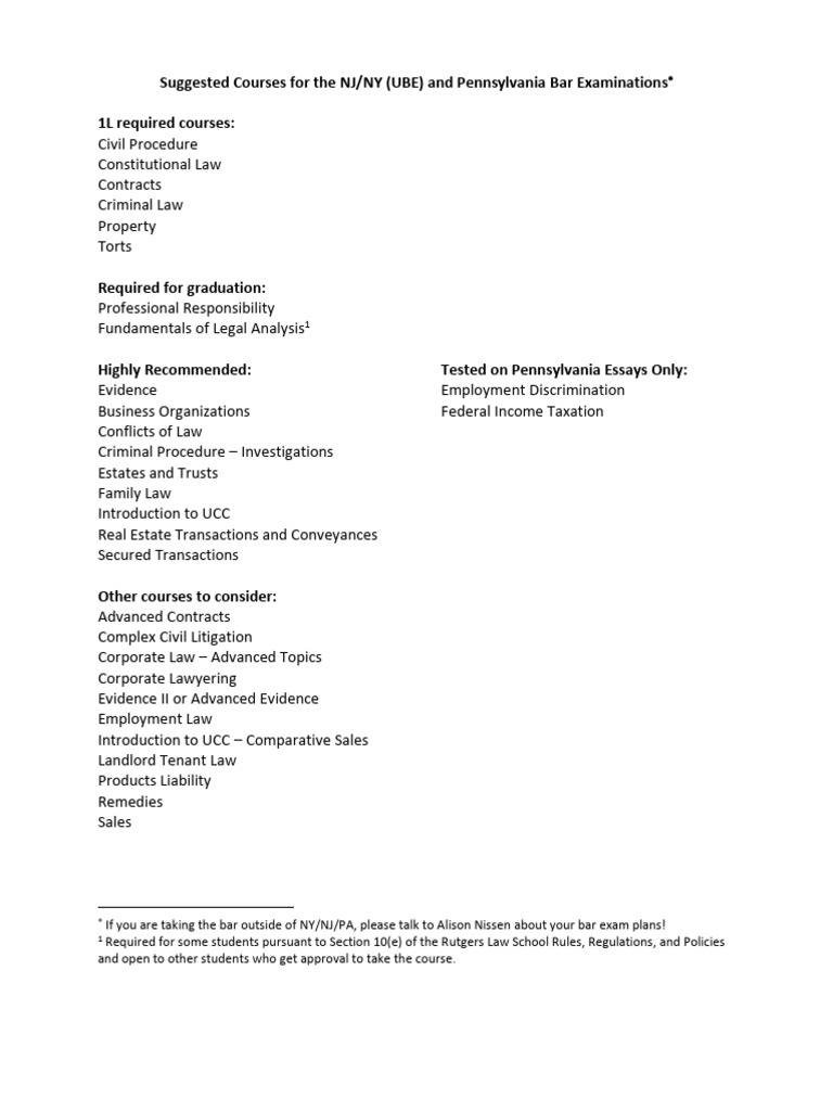 Suggested Courses for the Bar Exam | PDF