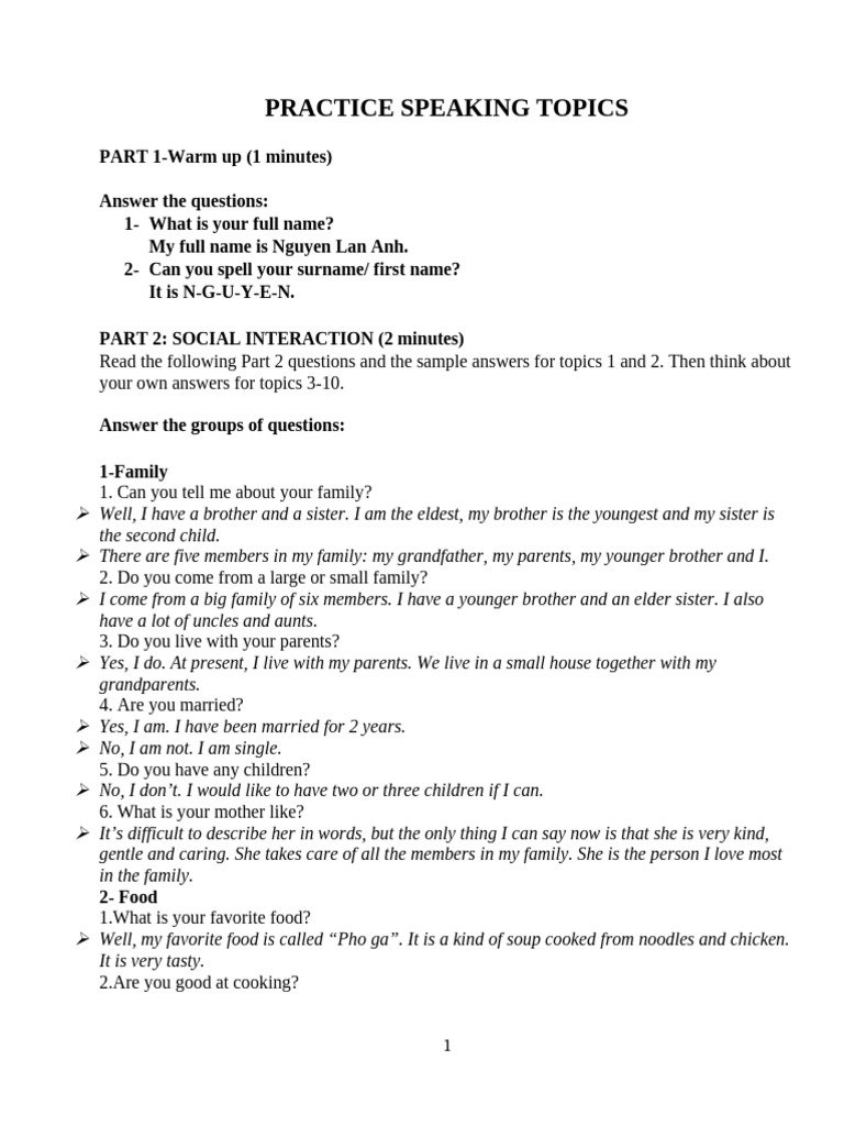 Topics For Speaking A2 2024 | PDF