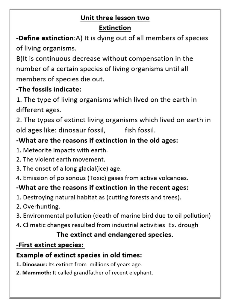 Unit Three Lesson Two | PDF | Extinction | Endangered Species