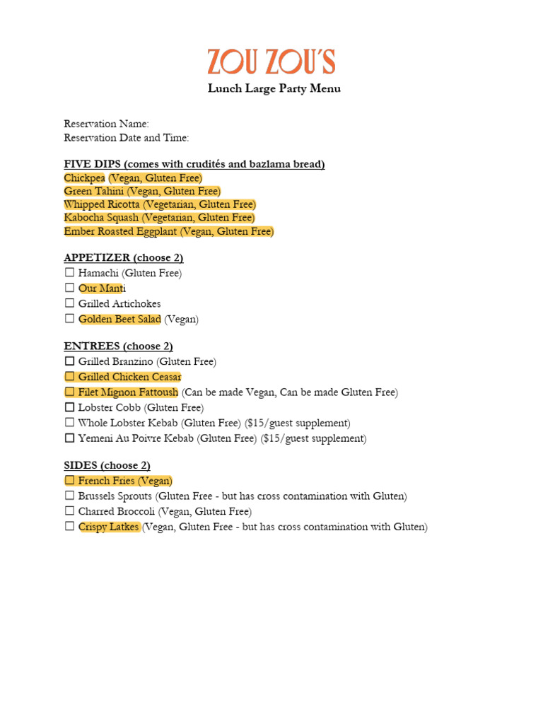 Group Lunch Menu Options | PDF
