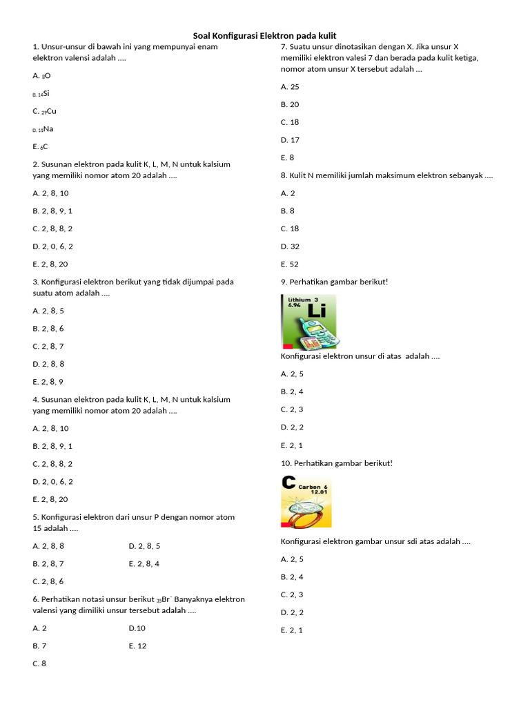 Soal Latihan Konfigurasi Elektron | PDF