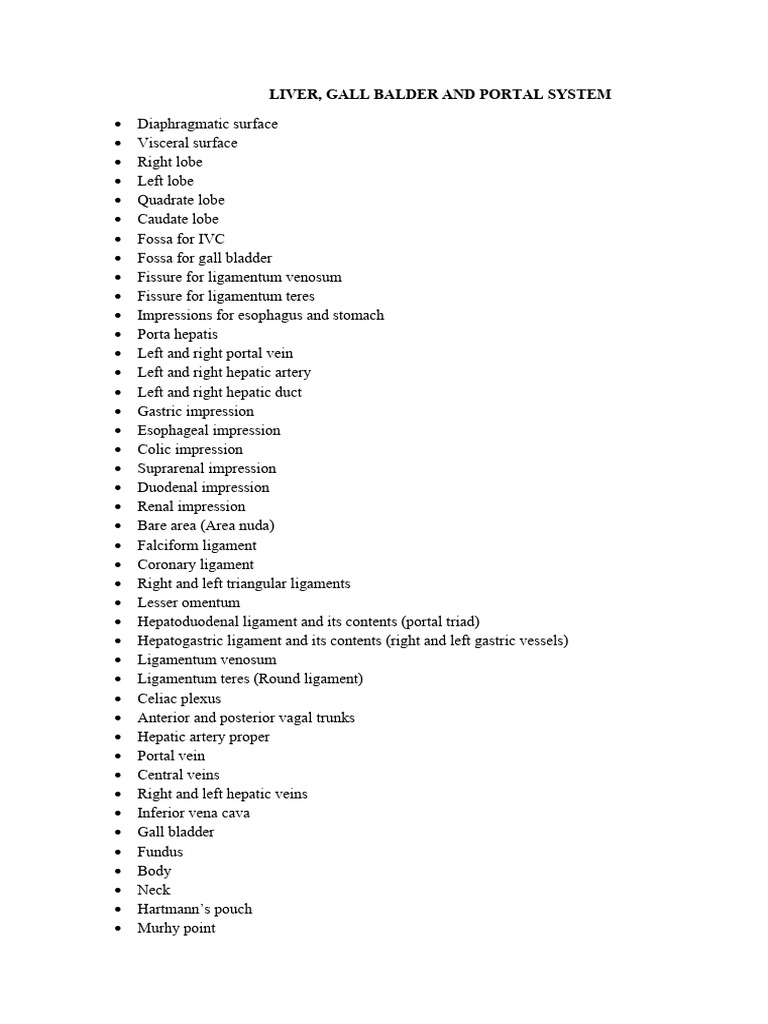 Liver, Gall Bladder and Portal System Lab Index | PDF