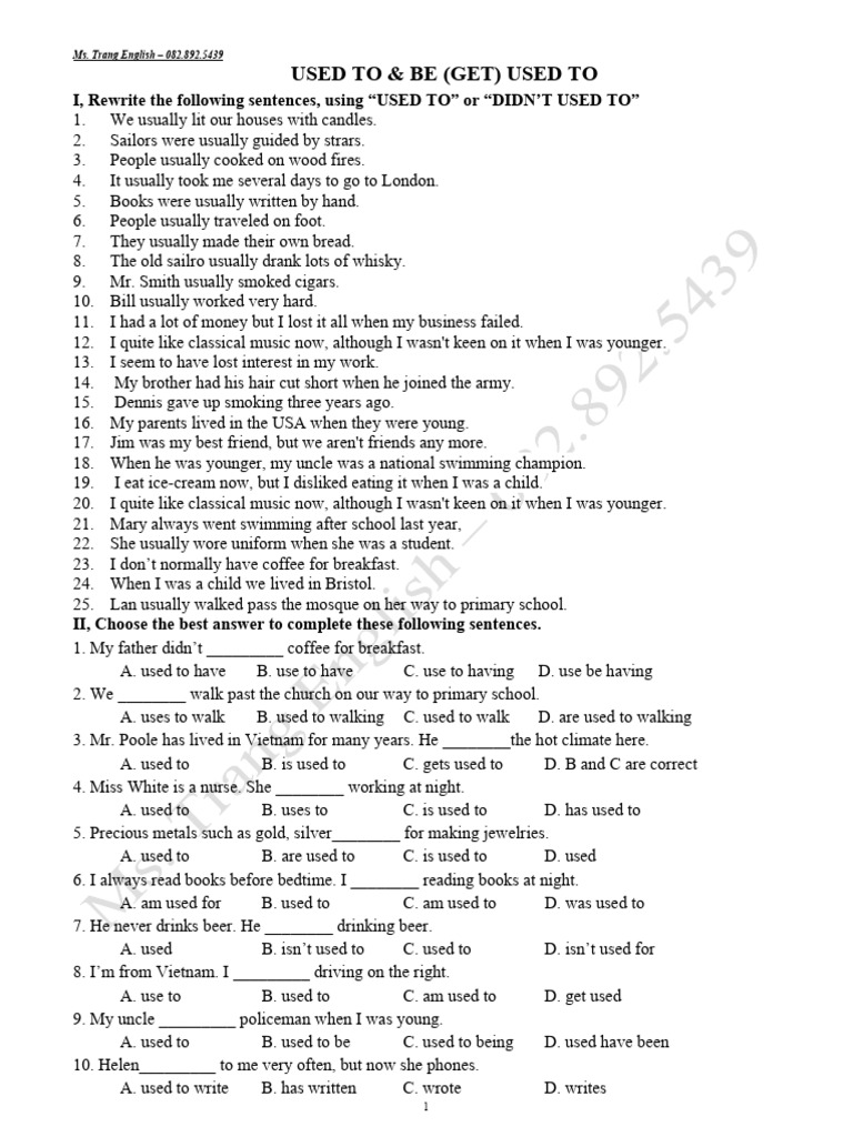 Used to V practice | PDF