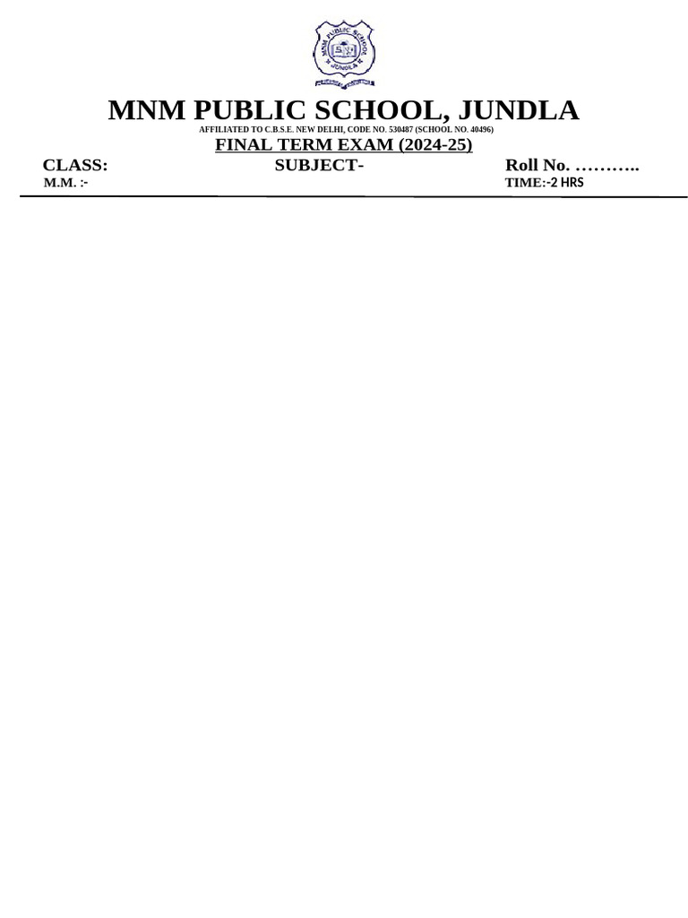 Final Term Exam 2024-25 One Page. | PDF