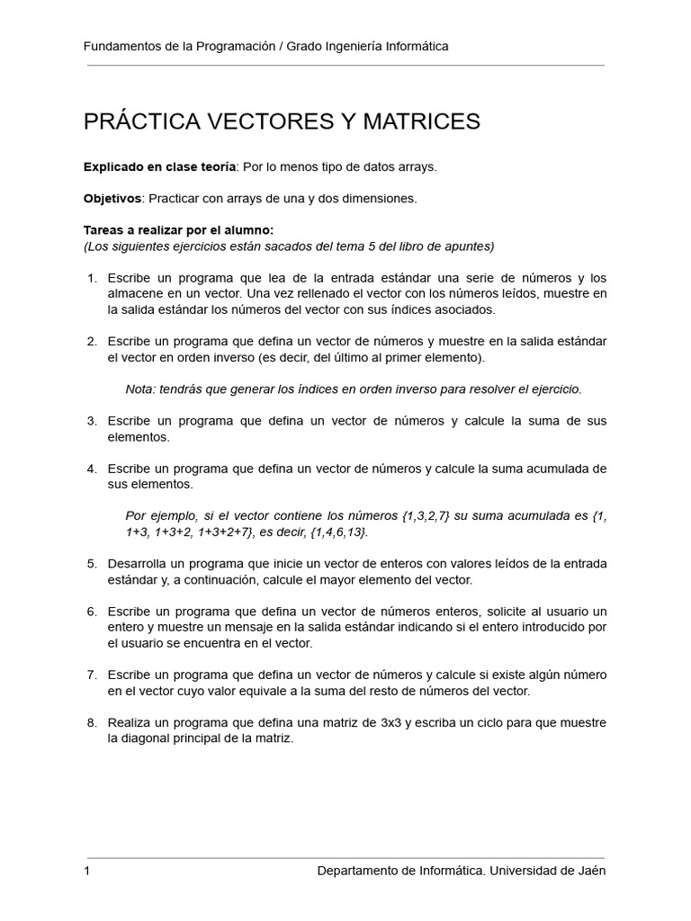 Práctica de Vectores y Matrices | PDF | Matriz (Matemáticas) | Matemáticas